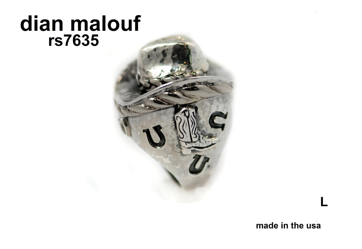 rs7635 - Large Sterling Silver Cowboy Hat Ring With Cowboy Boot And Lo ...