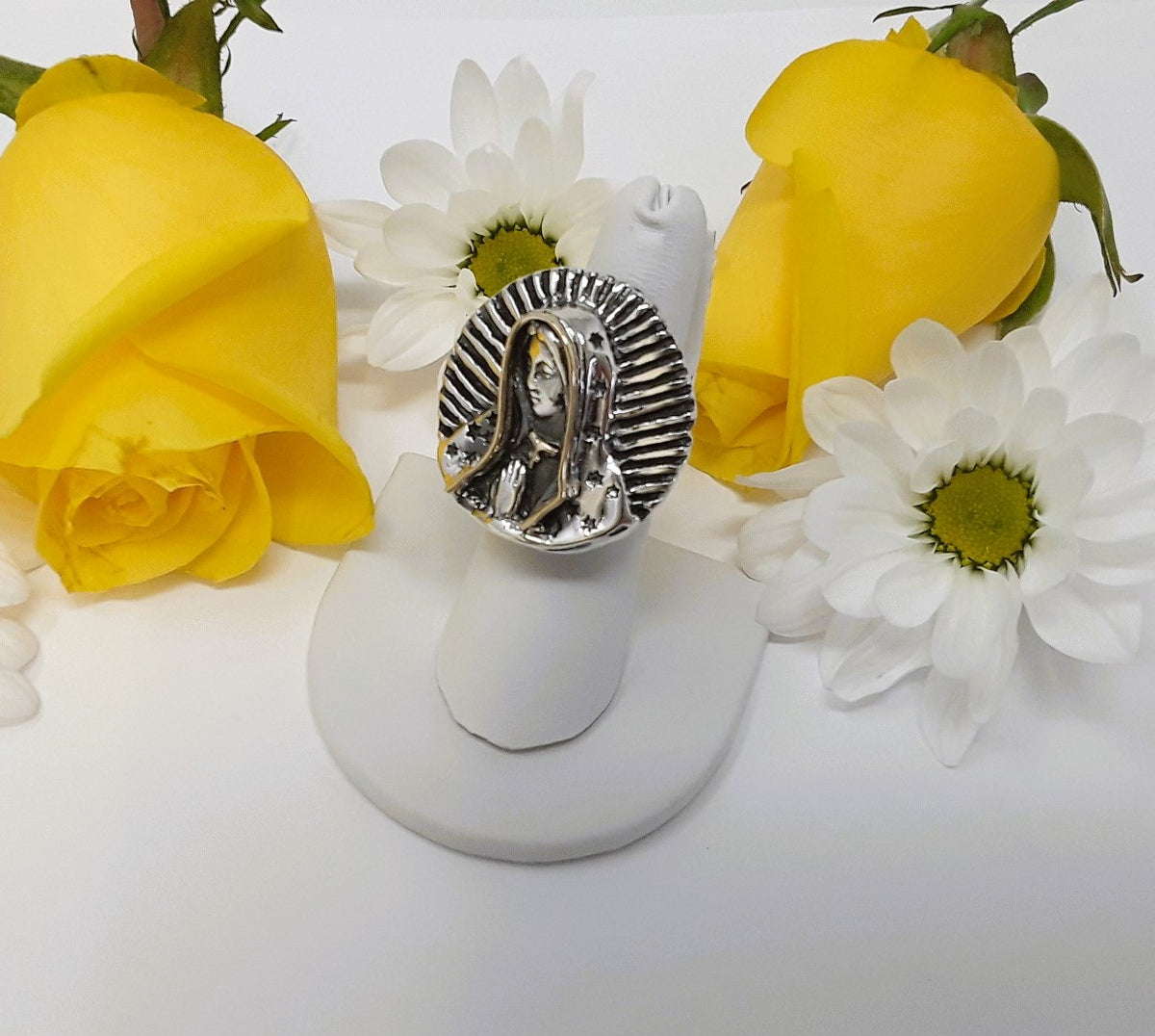 rb7322 - Round Sterling Virgin Ring With Rays And 14k Gold Veil And Go ...